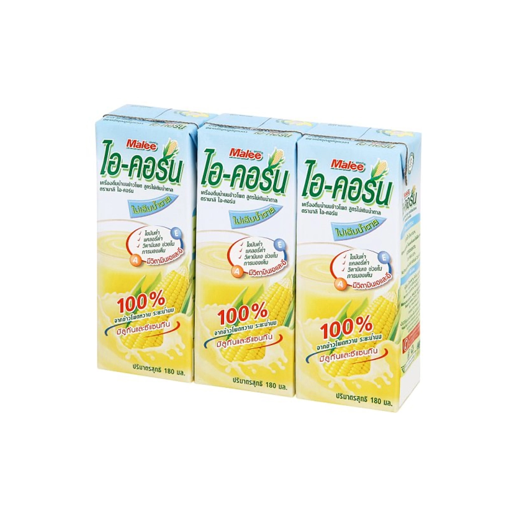 Malee Sweet Corn Milk Drink No Sugar 180ML. Pack 3